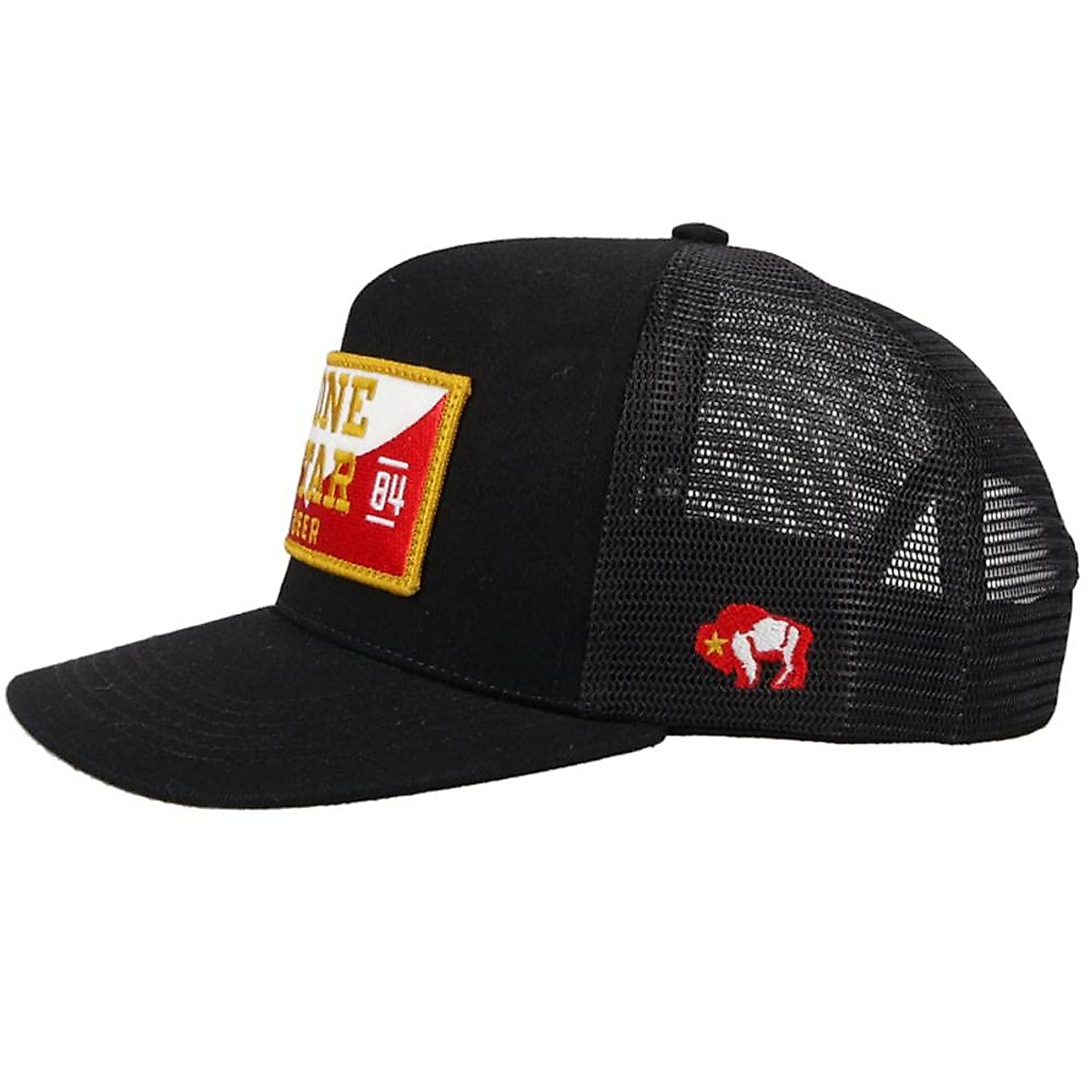 HOOEY Lone Star Beer Patch Adjustable Snapback Hat (Black/Black)