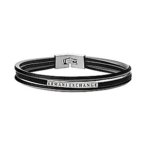 Armani Exchange Men's Black Leather Multi-Strand Bracelet (Model: AXG0085040)