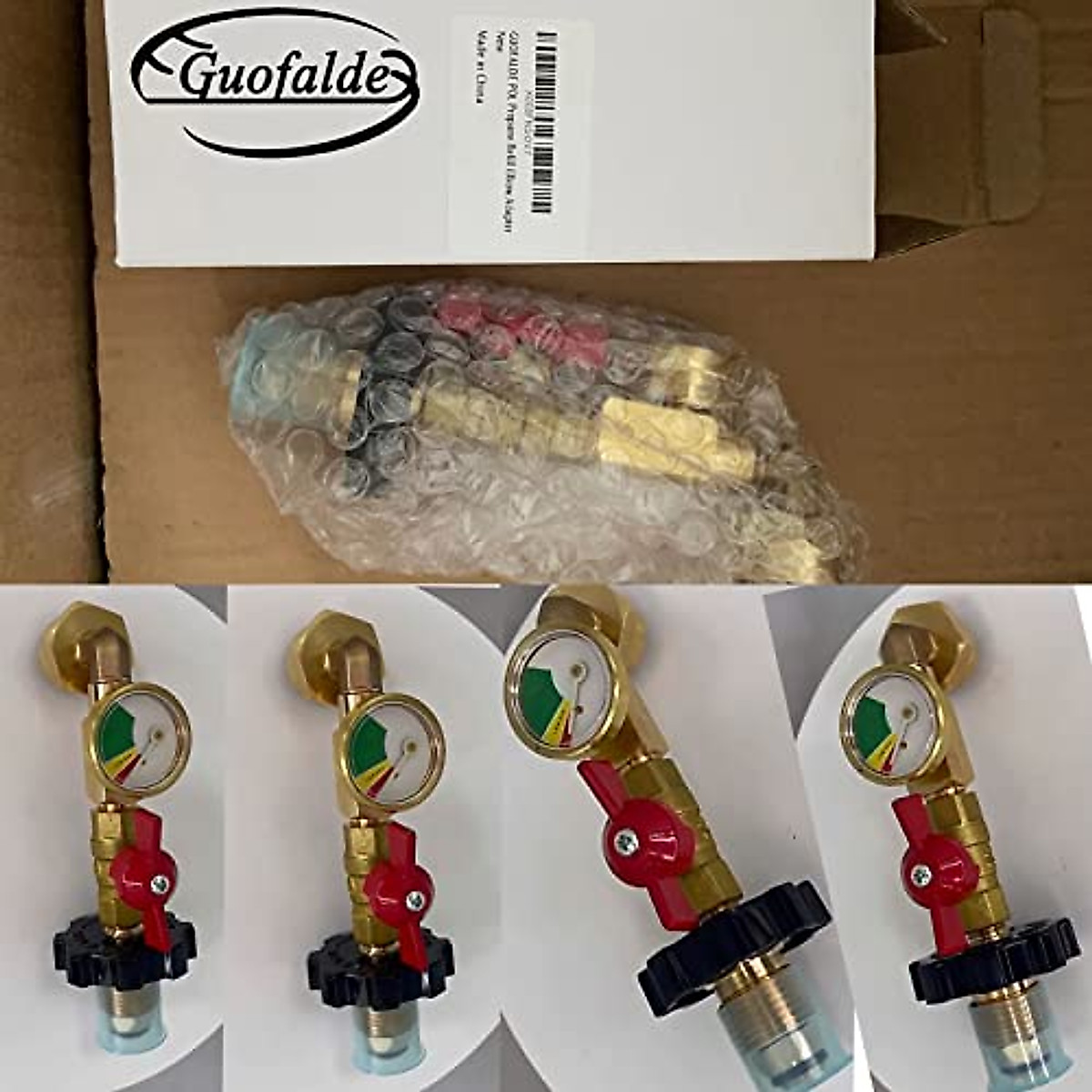 GUOFALDE POL Propane Refill Elbow Adapter with Gauge, 90 Degrees Propane Refill Pressure Adapter with ON-Off Control Valve, for Camping Grill 1Lb Bottle Tank