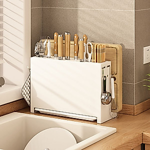 Knife Holder Knife Holder Kitchen Knife Drying Holder, Multifunction Kitchen Integrated Chopsticks Cutting Board Storage Rack Organizer White Fruit Knives, Kitchen Knives, Scissors, 13.2 X 5.2 X 9.1In