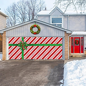 Hosuly 6.6 x 16ft Double Christmas Garage Door Banner Large Merry Christmas Hanging Backdrop Decorations Indoor Outdoor Christmas Garage Door Cover for Xmas Holiday Party (Candy Boxes Style)