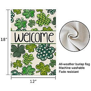 Welcome St Patrick's Day Garden Flag Vertical Double Sided, Spring Shamrock Holiday Yard Outdoor Decoration 12 x 18 Inch