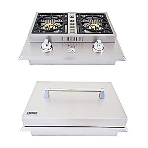 AMS Fireplace Lion BBQ Package Gas Grill 32", Double Side Burner, Door Drawer Combo, Vertical Door, Sink with Faucet and Accessories (Liquid Propane) | Free Table-top Bio Ethanol Fire Pit.