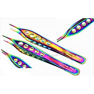 1X2 RAT TOOTHED ADSON TISSUE FORCEPS 4.75 inches 2PCS TITANIUM RAINBOW PREMIUM DISSECTING GERMAN GRADE CYNAMED