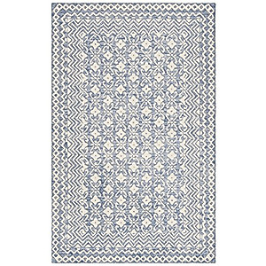 SAFAVIEH Blossom Collection 4' x 6' Blue/Ivory BLM114M Handmade Premium Wool Area Rug
