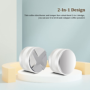 IKAPE Coffee Products, 53mm Coffee Distributor & Hand Tamper, Adjustable Depth Espresso Distributor Fits All 53mm Espresso Portafilter, Compatible with 54MM Breville Bottomless Portafilter (Silver)