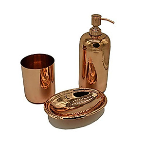 Kauri Copper 3 Piece Bathroom Accessory Set | Soap Dish Cotton Ball Q-Tip Holder Soap Dispenser in Copper