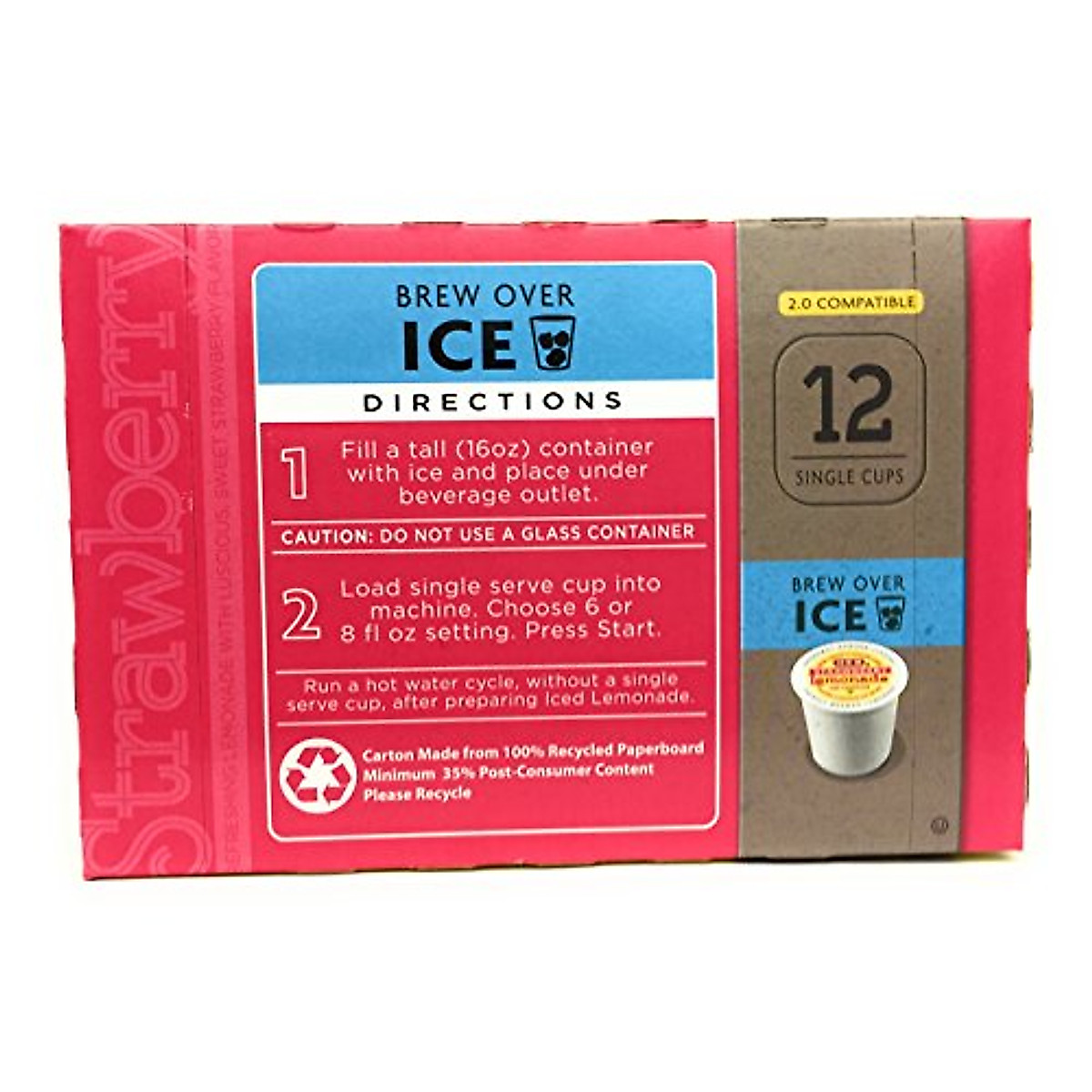 HEB Brew Over Ice, Strawberry Lemonade Single Serve Cups compatible with Keurig 2.0, 12 cts