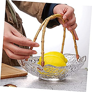 Holibanna Bamboo Glass Fruit Bowl food serving plate Handheld Snack Basket wedding snack tray Dried Fruit Storage Organizer clear basket Dried Food Basket Bamboo weaving Storage Box candy