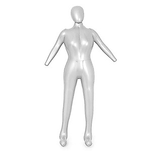 Three T Inflatable Mannequin Female Women Girls Whole Body Full Body with Arms Head Torso Model, Silver
