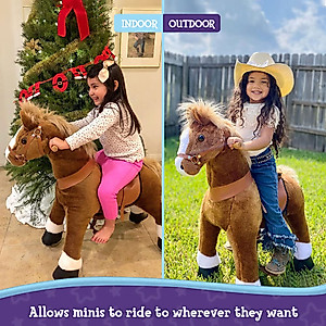 PonyCycle Official Ride-On Horse No Battery No Electricity Mechanical Pony Brown with White Hoof Giddy up Pony Plush Walking Animal Size 4 for Age 4-8 Years - Ux424