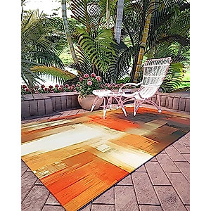 Large Area Rug 2.7' x 5', Ombre Brown Orange Runner Rug for Living Room Bedroom Washable Accent Rug Carpet Kitchen Dining Room Floor Cover Mat Abstract Painting Modern Art Texture