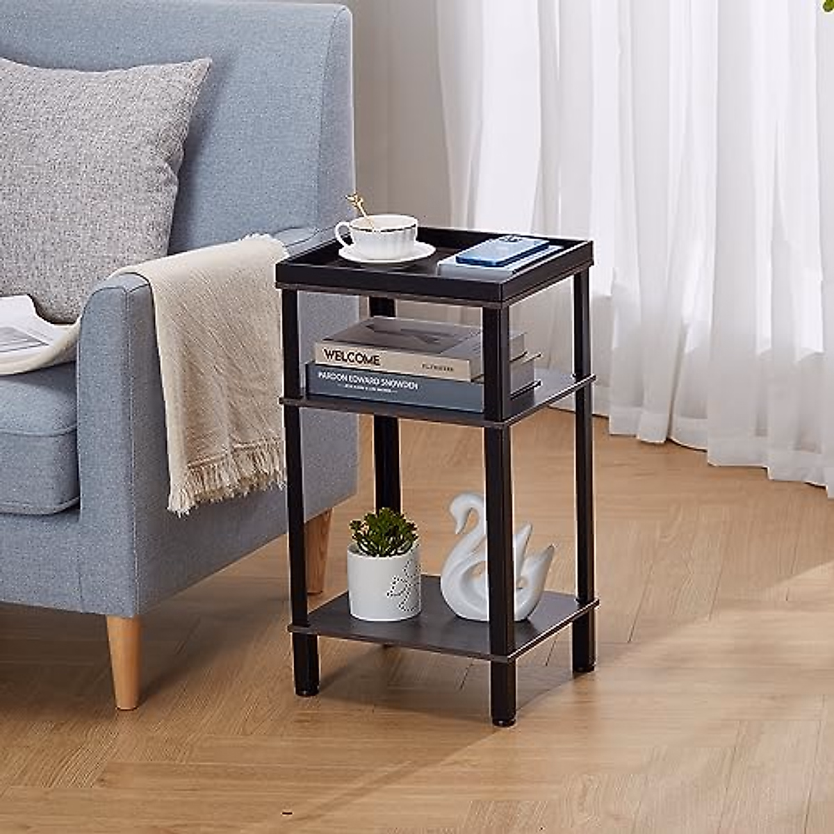ZEXVIDA Side Table for Small Spaces,3 Tier End Table Under Desk Storage with Storage Shelf, Small Bedside Table,Nightstand for Living Room, Bedroom, Office,Grey