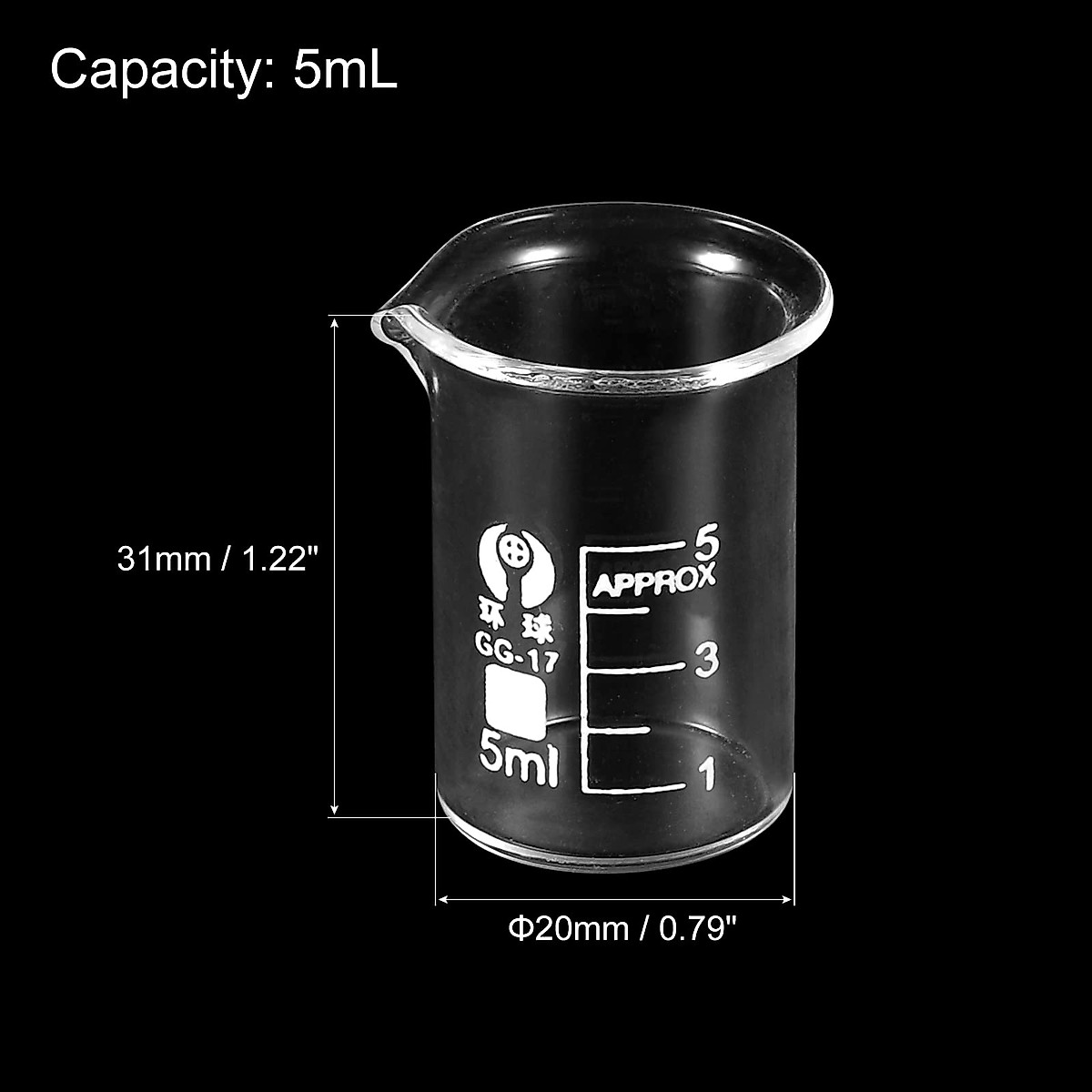 PATIKIL 2Pcs 5ml Low Form Glass Beaker, 3.3 Borosilicate Glass Graduated Printed Scale Measuring Cups with Spout for Kitchen Lab Liquids