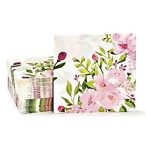 BLUE PANDA 150 Pack Pink Floral Paper Napkins, 13x13 Inches Flower Napkins, Ideal for Bridal Shower, Birthday & Spring Tea Party