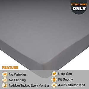 Full Size Fitted Sheet Only - 4-Way Stretch Knit, Snug Fit, Wrinkle Free & Stay in Place, No More Slipping Off for Mattress, Soft & Comfortable - Light Gray, Full
