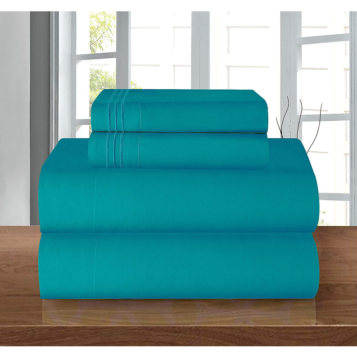 Elegant Comfort Luxury 1500 Premium Hotel Quality Microfiber 4-Piece Sheet Set - Wrinkle Resistant, All Around Elastic Fitted Sheet, Deep Pocket up to 16", Queen, Turquoise