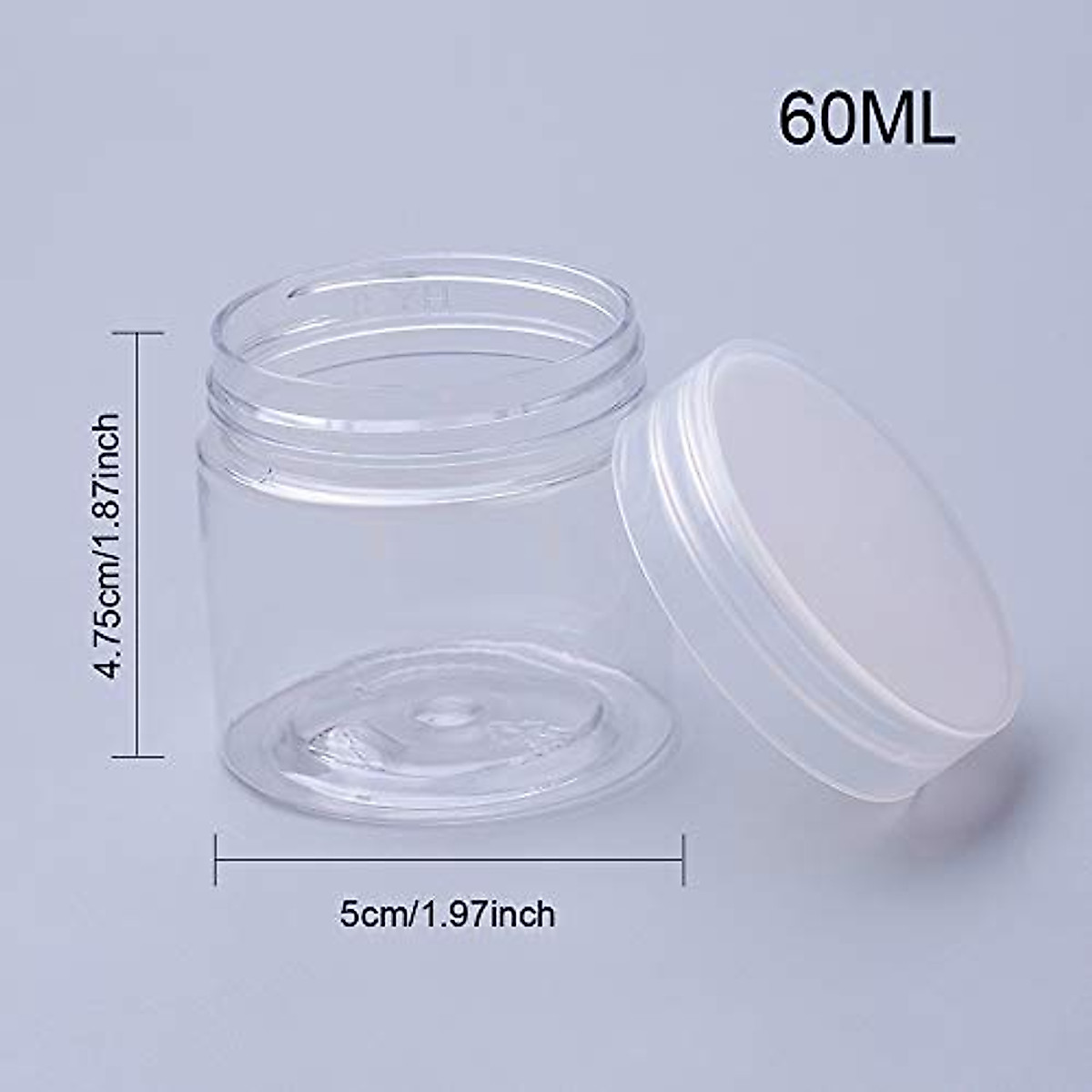 BENECREAT 20 Pack 2oz PET Plastic Round Container Jars with Clear Lids and and Leakproof Gasket for Beads, Crafts, Body Scrub Creams