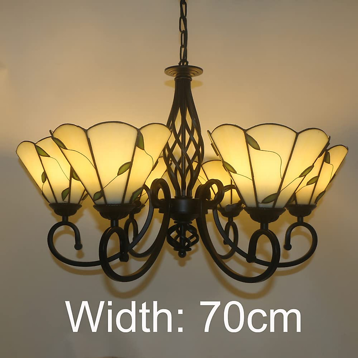 Skyweel Tiffany Style Chandelier Stained Glass Pendent Ceiling Light Flush Mount Ceiling Light Vintage Chandeliers Lighting Lamps (Leaf 6)