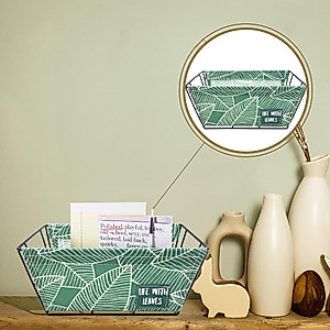 AIPOKE EPOCH Canvas Storage Basket Metal Holder Desk Table Organizer Home Decor, White Leaf