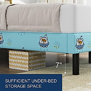 Molblly Twin Bed Frame Upholstered Platform with Headboard and Strong Wooden Slats, Strong Weight Capacity, Non-Slip and Noise-Free,No Box Spring Needed, Easy Assembly,Light Blue