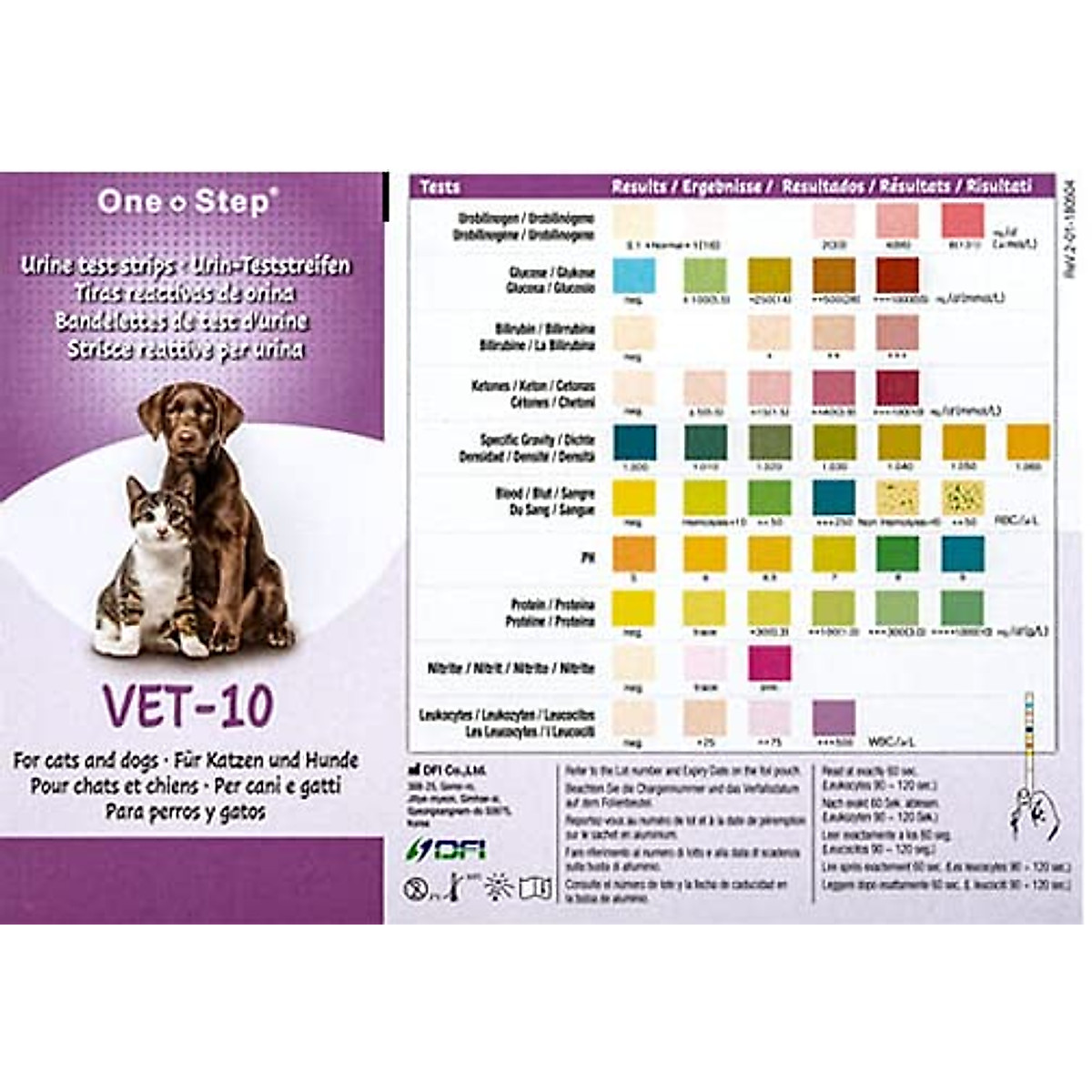 One Step Pet Urine Test Strips, 15 x Urinalysis 10 Parameter Tests in a Re-sealable Foil Pouch, Tests for Dogs Cats & Animals, Accurate Testing for UTI Diabetes Bladder Kidney Liver SG pH Glucose