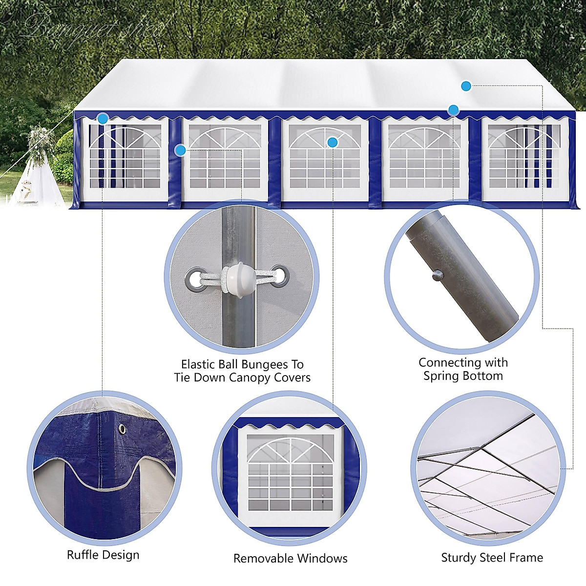 MFSTUDIO 16'x32' Party Tent, Outdoor Heavy Duty Party Tents with Removable Sidewalls, Large Canopy Tent Shelter for Outdoor Events Wedding Birthday, Blue