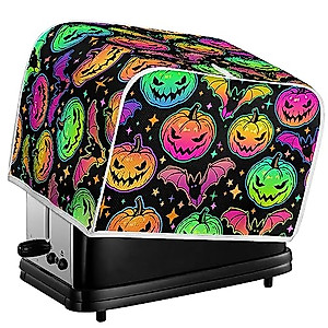 Gomyblomy Pumpkins & Bats Print Toaster Cover, Halloween Themed Microwave Protector with Handles, Lightweight Washable 4-Slice Toaster Dust Cover, Holiday Decoration