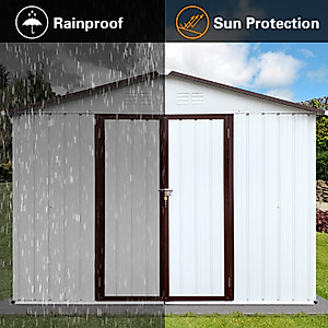 EMKK 8 x 10 ft Storage Shed Outdoor Backyard Garden Tool Shed with Hinged Door, Padlock, 2 Airy Vents, & Durable Steel for Garden, Backyard, Lawn