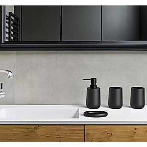 3&7 BRICK Matte Black Bathroom Accessories Set,4 Pieces,Toothbrush Holder, Lotion Soap Dispenser, Tumbler, Soap Dish, Resin Countertop Complete Decor and Gift Set