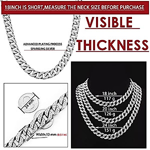 IDRUPACE Miami Mens Cuban Link Chain Silver Gold Plated Bling Cuban Necklace Diamond Chain for Men 13MM iced out chain Hip Hop Jewelry (Silver Chain+Elves Pendant, 18.0 Inches)