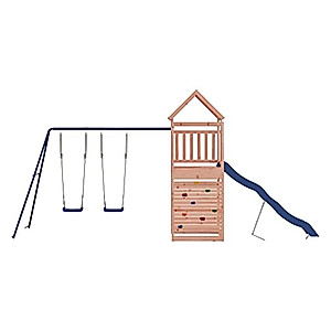 vidaXL Swing Set, Outdoor Backyard Wooden Playset Playground Equipment with Slide, Playground Set for Kids Age 3-8 Years, Solid Wood Douglas