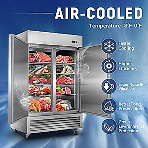 INSONG 54" Commercial Freezer, 49 cu.ft with 2 Solid Door Stainless Steel Reach-in Freezer for Restaurant, Bar, Shop, Residential