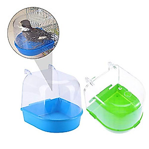 GANAZONO Small Bird Cage 2pcs Caged Bird Bath Hanging Bathtub Bath Box Toy Parrot Water Shower Bowl Cage Accessory for Small Pet Birds Canary Parakeets Budgies Lovebirds Random Color Bird Cage