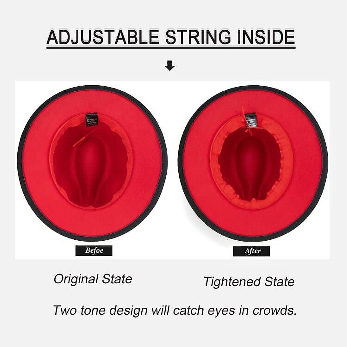 Red Bottom Fedora Hats for Men Women - Classic Black Red Panama Hat Wide Brim Two Tone Jazz Gentleman Hat