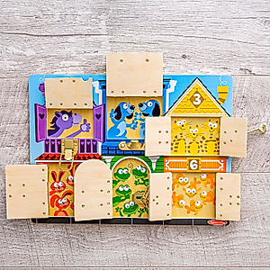 Melissa & Doug Wooden Latches Board Sensory Activity Toy For Kids, Doors And Locks Toy, Wooden Busy Board, Toddler Toys For Ages 3+