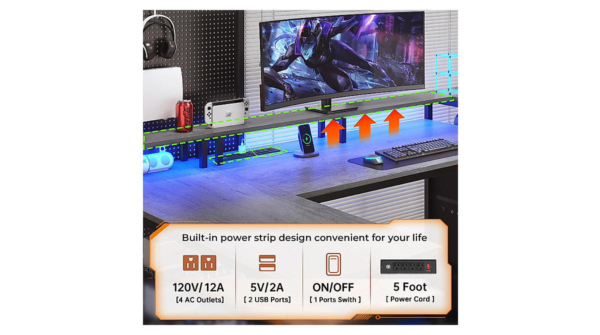 SEDETA 67-Inch L Shaped Desk with Storage and LED Lights