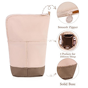 iSuperb Standing Pencil Case Large Pencil Pouch Pen Holder Makeup Cosmetics Bag for Women Office (Beige)