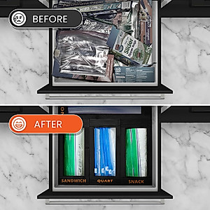 mHomeBilt Bag Storage Organizer - Bamboo Food Plastic Baggie Holder, Dispenser, and Container for Kitchen Drawer - Fits Major Brand's Gallon, Quart, Sandwich & Snack Sized Slider Bags (Black)