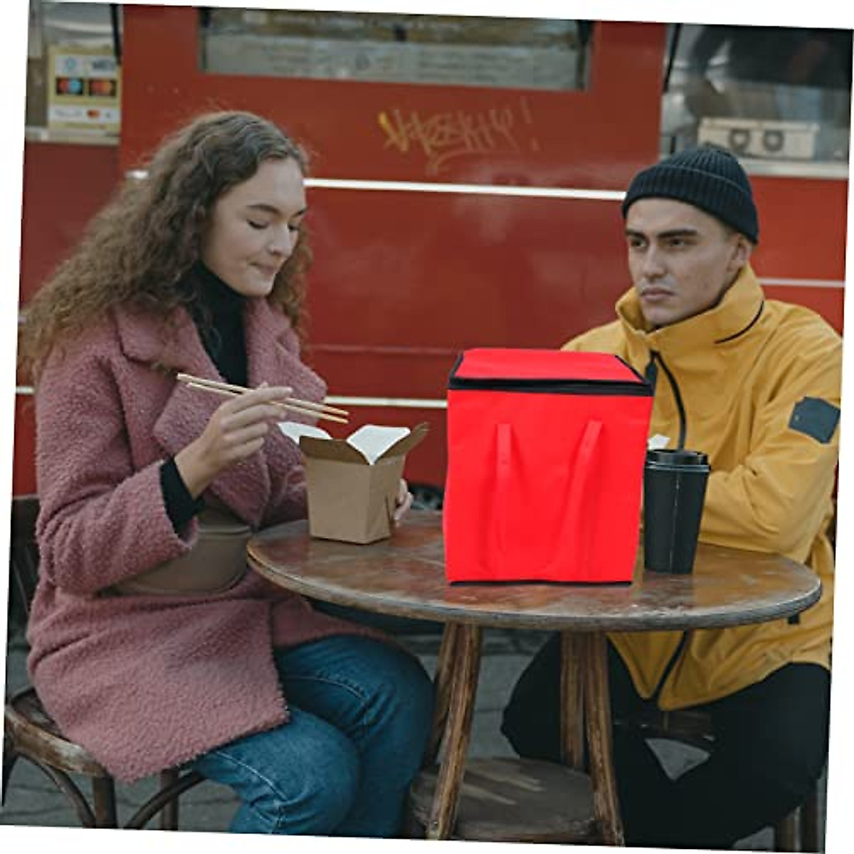 SOLUSTRE Catering Bag 1pc Portable Cooler Bag Water Resistant Tote Bag Portable Heating Lunch Box Foldable Tote Bag Insulated Shopping Bag Thermal Bag Take-out Insulated Bag Red