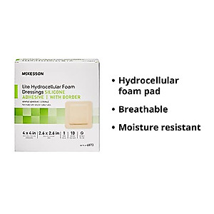 McKesson Lite Hydrocellular Foam Dressings, Sterile, Silicone Adhesive with Border, 4 in x 4 in, 10 Count, 1 Pack