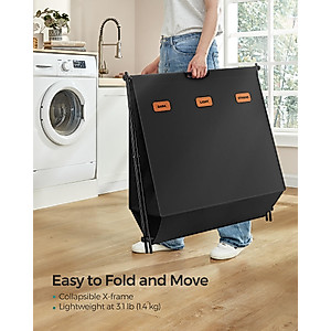 SONGMICS Laundry Hamper, Laundry Basket, 35.7 Gal. Laundry Sorter 3 Sections, Collapsible X-Frame, Clothes Organizer with Customizable Labels, Laundry Room, Bedroom, Bathroom, Ink Black ULCB130B01