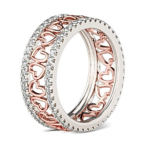 Jeulia Rose Gold Two Tone Engagement Rings for Women Round Cut Jewelry Bridal Sets Stackable Band Ring Sets Anniversary Promise Rings with Jewelry Gift Box (Heart 1, 8)