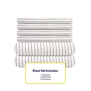 Full Size Bed Sheets - 6 Piece 1500 Supreme Collection Fine Brushed Microfiber Deep Pocket Full Sheet Set Bedding - 2 Extra Pillow Cases, Great Value, Full, Pinstripe White