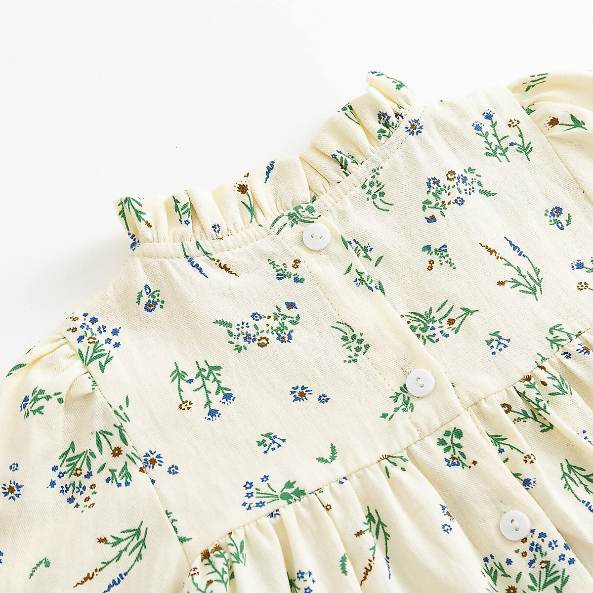 Curipeer Baby Girls Long Sleeve FLoral Dress Flower Printed Toddler Ruffle Dress for Autumn and Spring Beige 6T