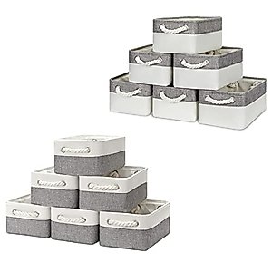 Bidtakay Set of 12 Bundled Baskets Small Fabric Baskets for Organizing 11.8 x 7.8 x 5 inch (White&Grey)
