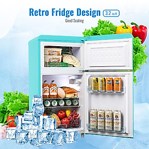 WANAI 3.5 Cu.ft Mini Fridge with Freezer Small Retro Dual Door Refrigerator Freestanding Compact Refrigerator with Freezer 2 Door Mini Fridge for Bedroom, Dorm, Office Blue