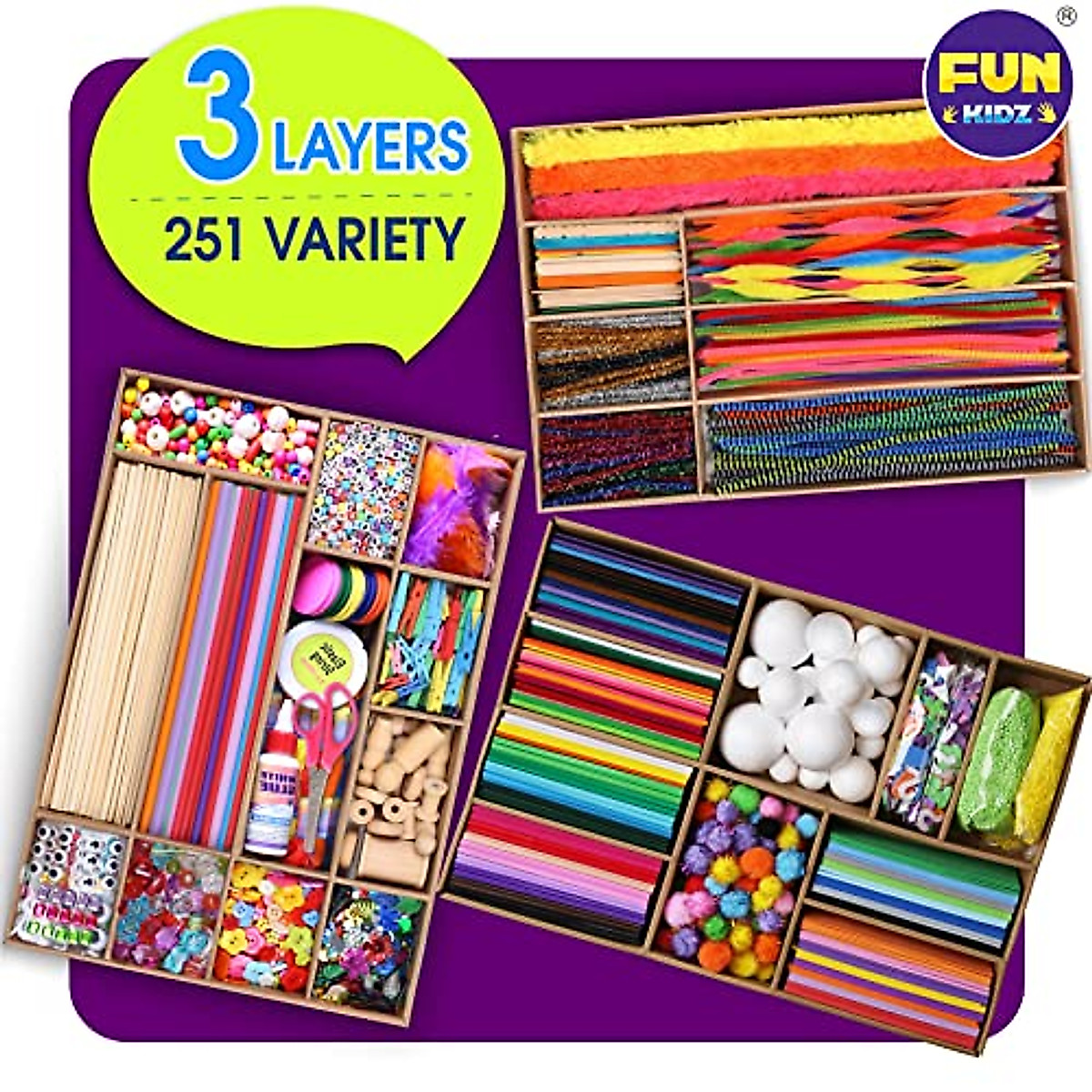 3 Layers Jumbo Arts and Crafts Supplies Warehouse, DevelopeByPlay 1600+ Premium Huge Ultimate Craft Materials Kit for Kids 4-8 Big Creative Activities Gift Large Stuff for Girls and Boys, 17.91Wx12.4L