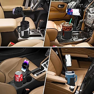 Car Cup Holder Phone Mount with Expandable Base, Multi CupHolder Expander for 18-40oz Drink Bottles, Mug and Phone Holder with 360 Adjustable Arm Fits All iPhone Smartphone