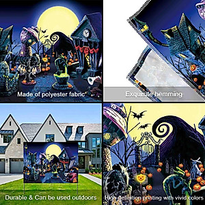 ZTHMOE 10x8ft Halloween Nightmare Themed Party Photography Backdrop Pumpkin Moon Town Background Birthday Baby Shower Christmas Party Decorations Photo Tapestry Props
